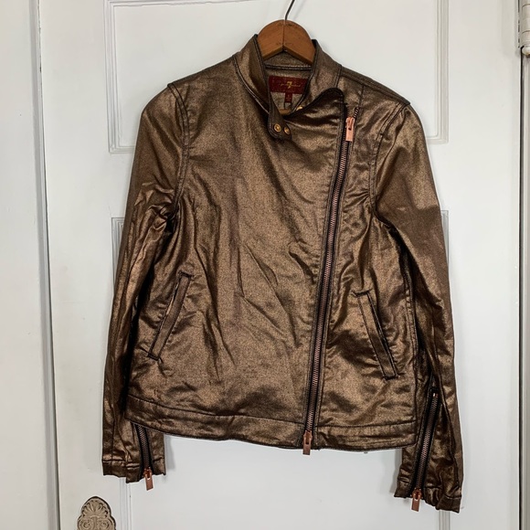 7 For All Mankind | Jackets & Coats | 7 For All Mankind Metallic Moto ...